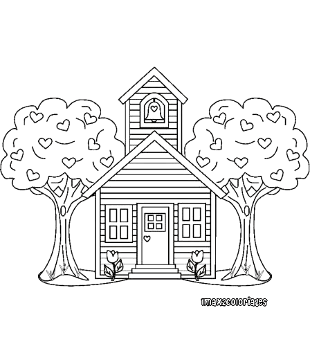 Coloriages rentrée des classes - Une école à colorier